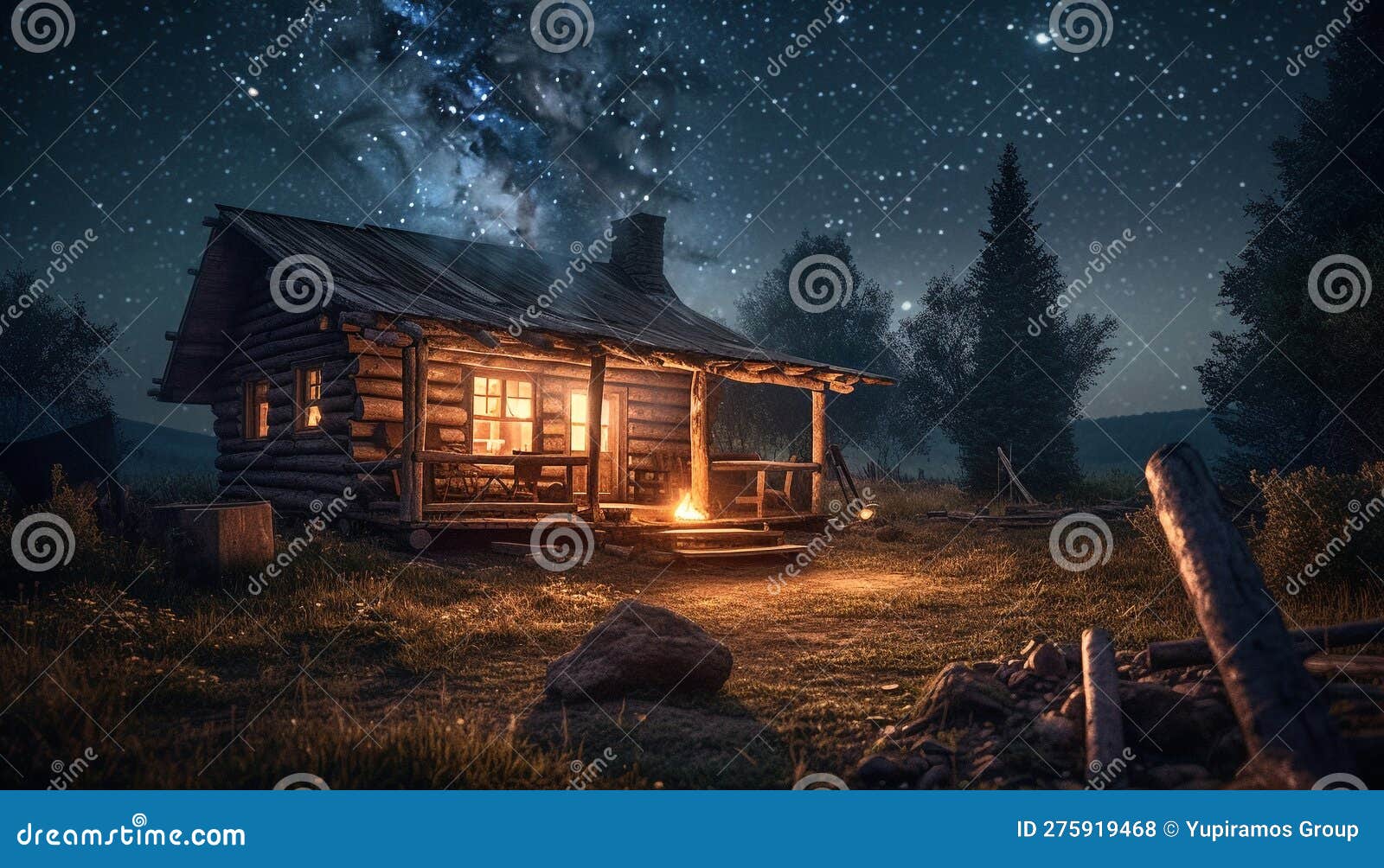 Spooky Hut in Dark Forest, Illuminated Firewood Generated by AI Stock ...