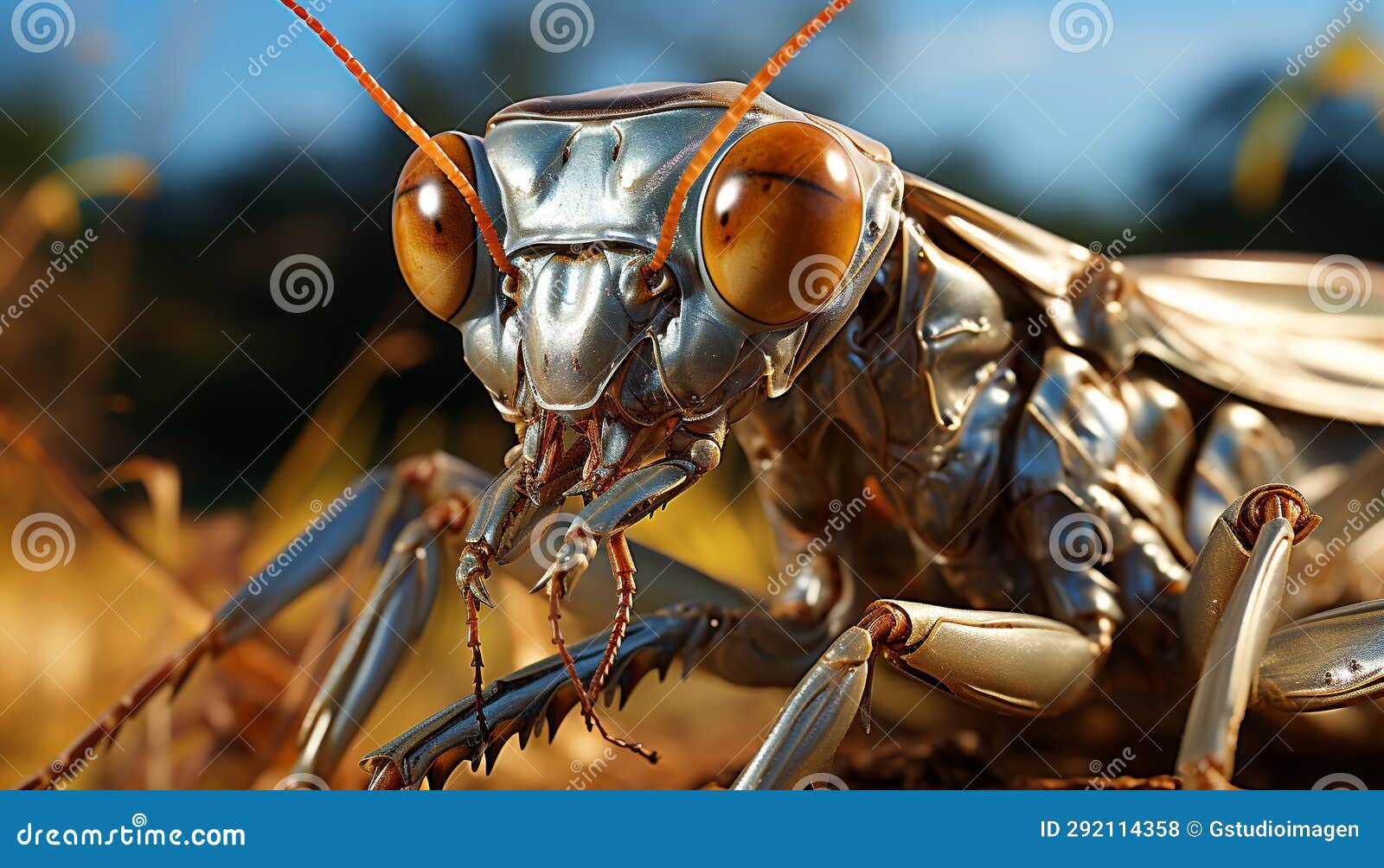 Spooky Insect with Sharp Claw, Flying in Nature Green Forest Generated ...