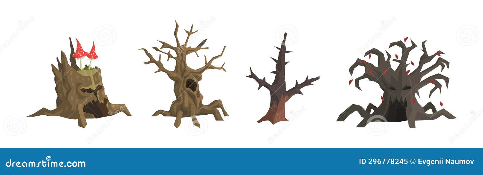 Spooky Landscape Elements with Tree Stump Vector Set Stock Vector ...
