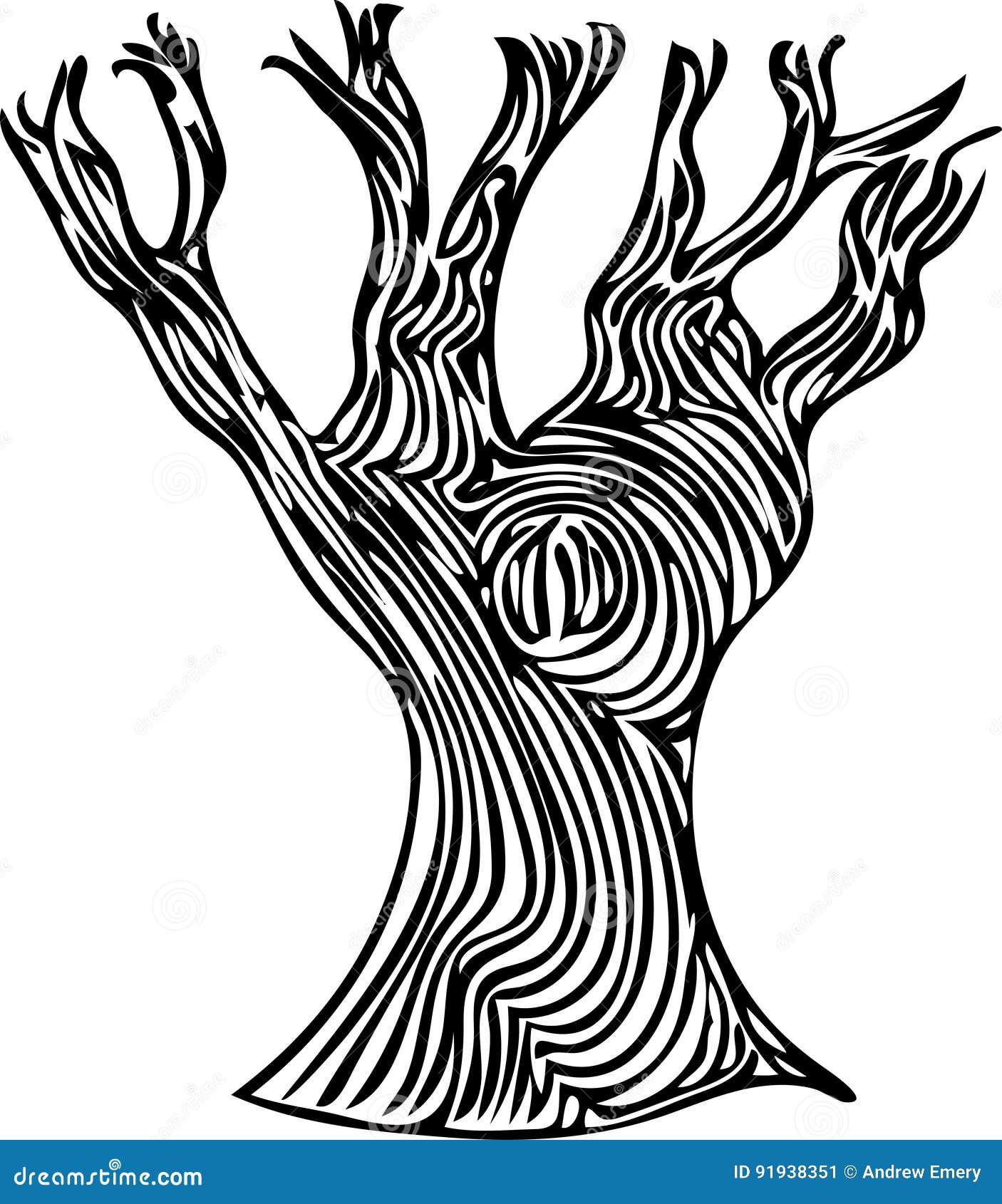 Spooky Line Art Tree stock vector. Illustration of bare - 91938351