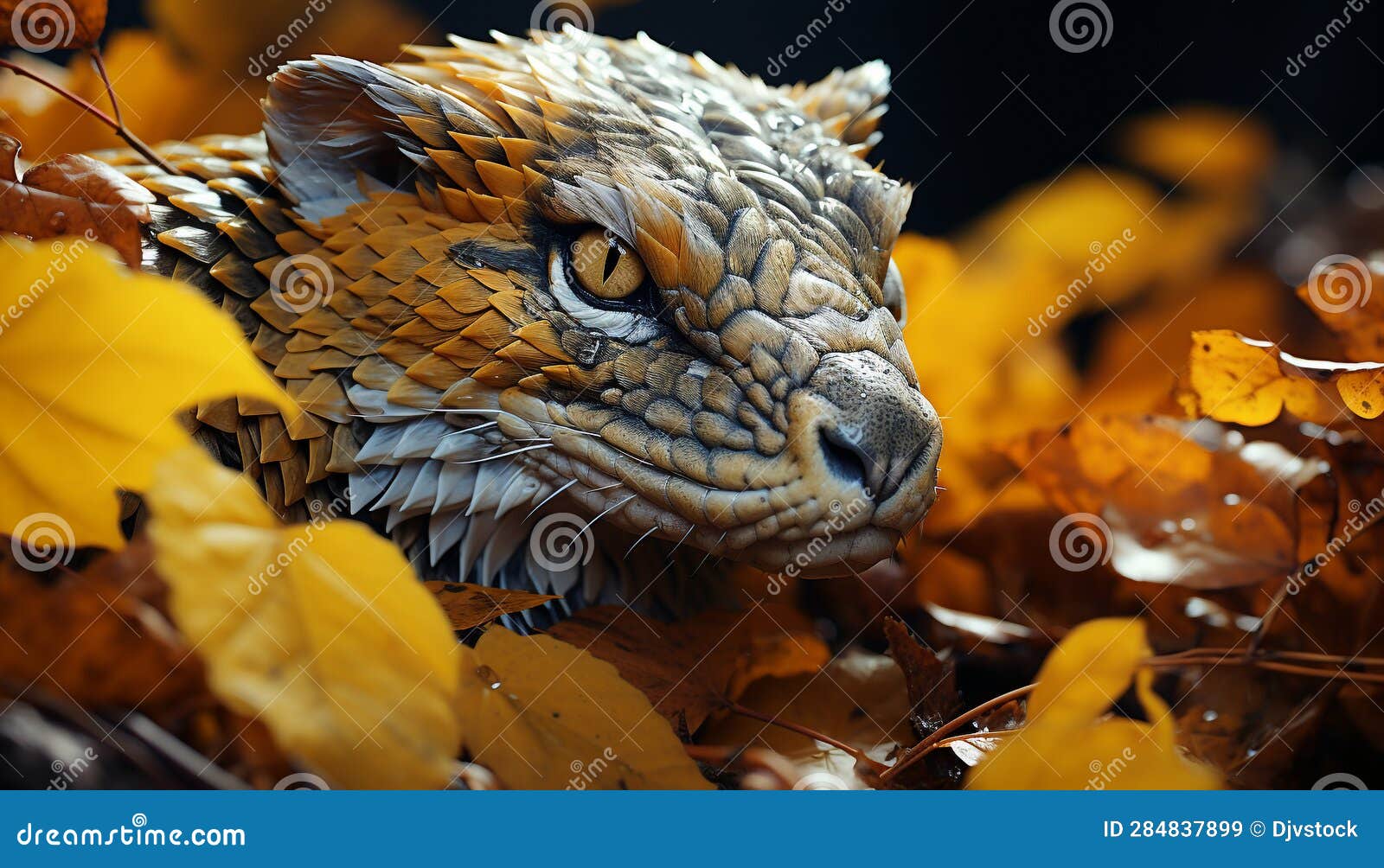 Spooky Lizard in Autumn Forest, Vibrant Colors, Danger in Nature ...