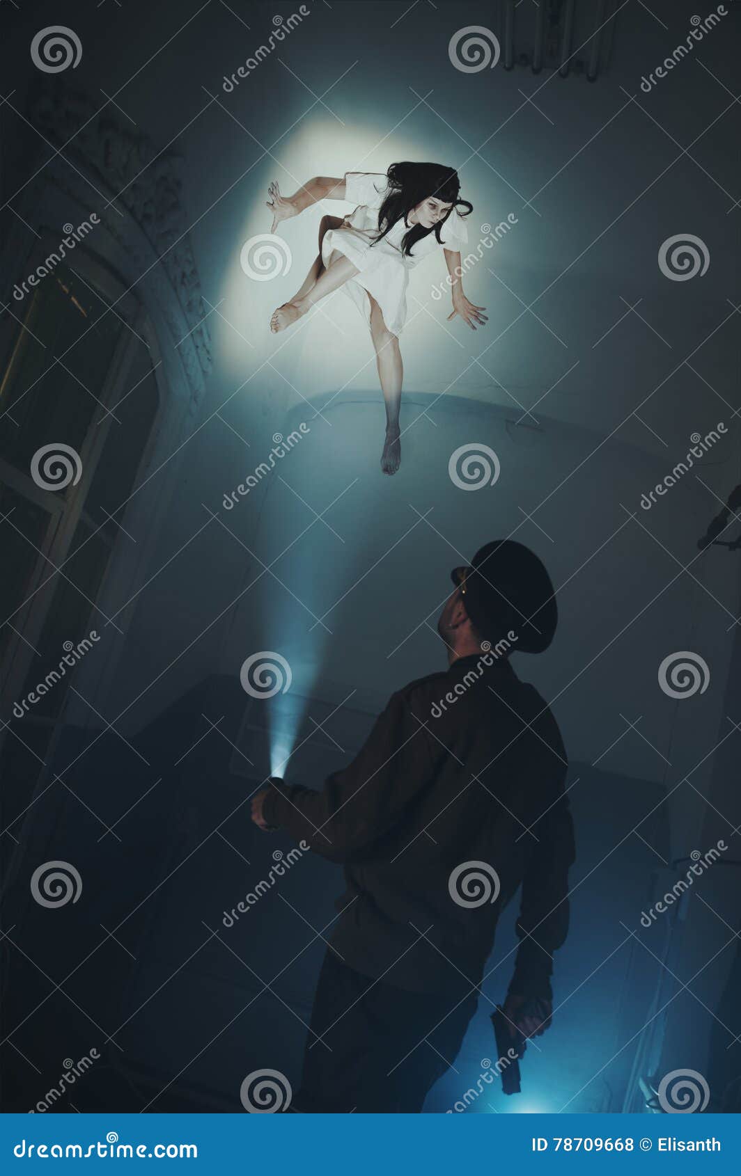 Spooky Monster on the Ceiling Looking Down at the Security Guard Stock ...