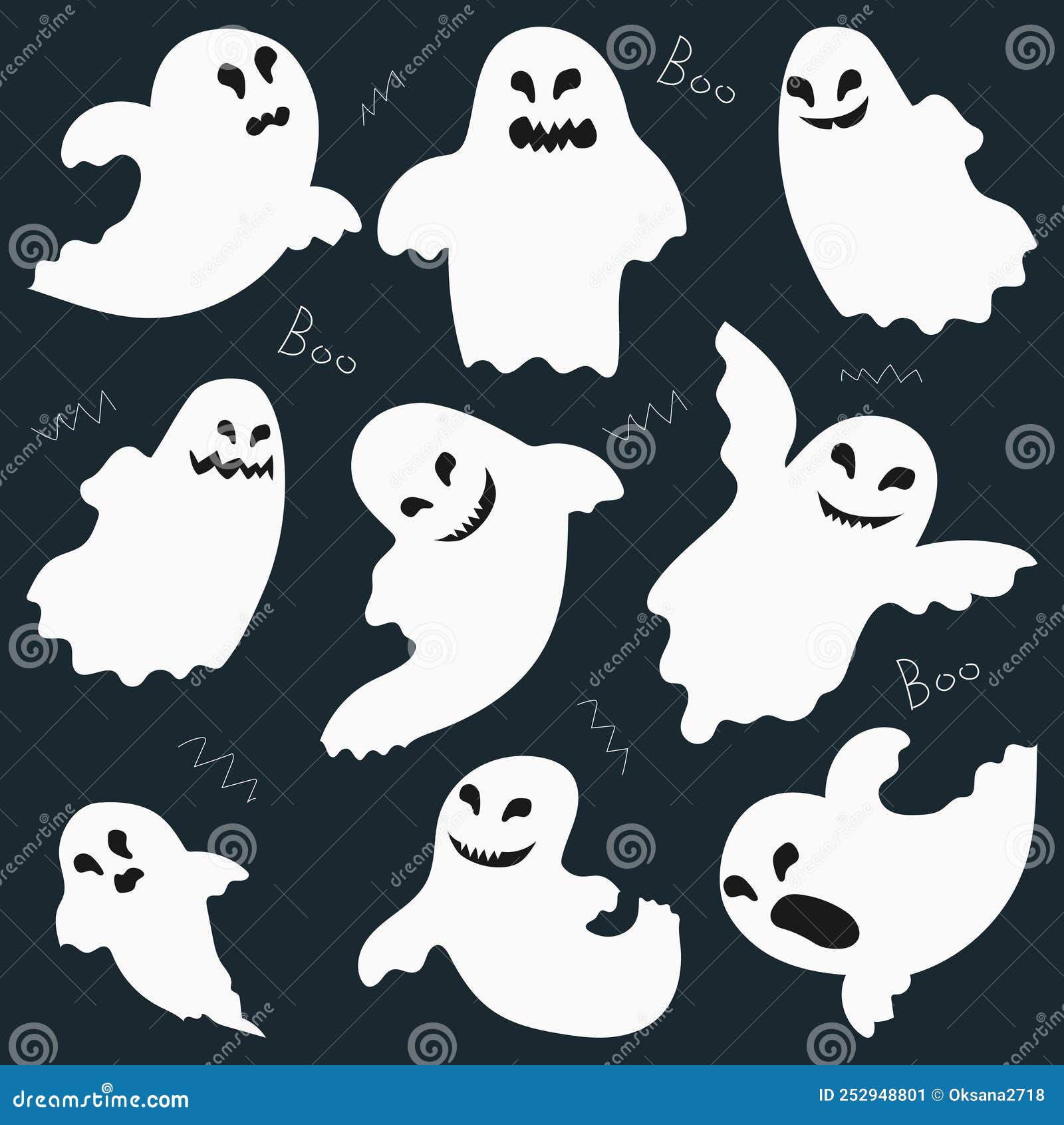 Evil Ghosts of Halloween, Isolated Set Stock Vector - Illustration of ...