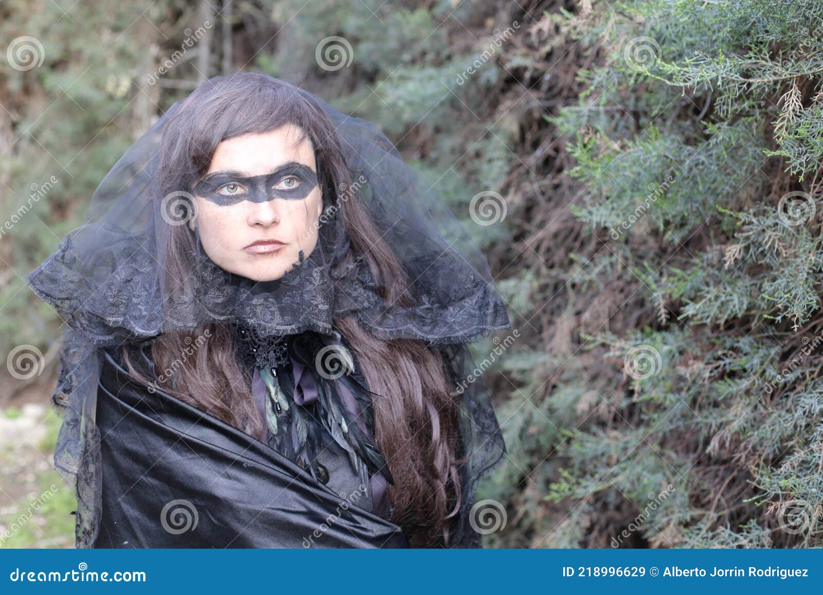 Spooky Mysterious Lady in the Forest Stock Image - Image of elegance ...
