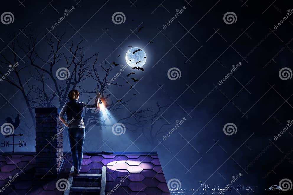 Spooky Night Image . Mixed Media Stock Image - Image of lunar, moon ...