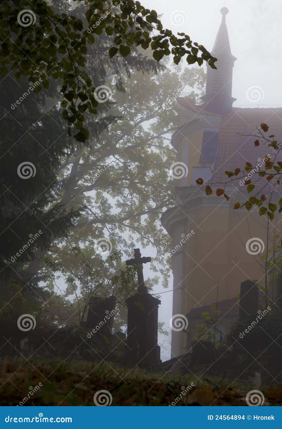 Spooky old church stock photo. Image of clouds, mist - 24564894