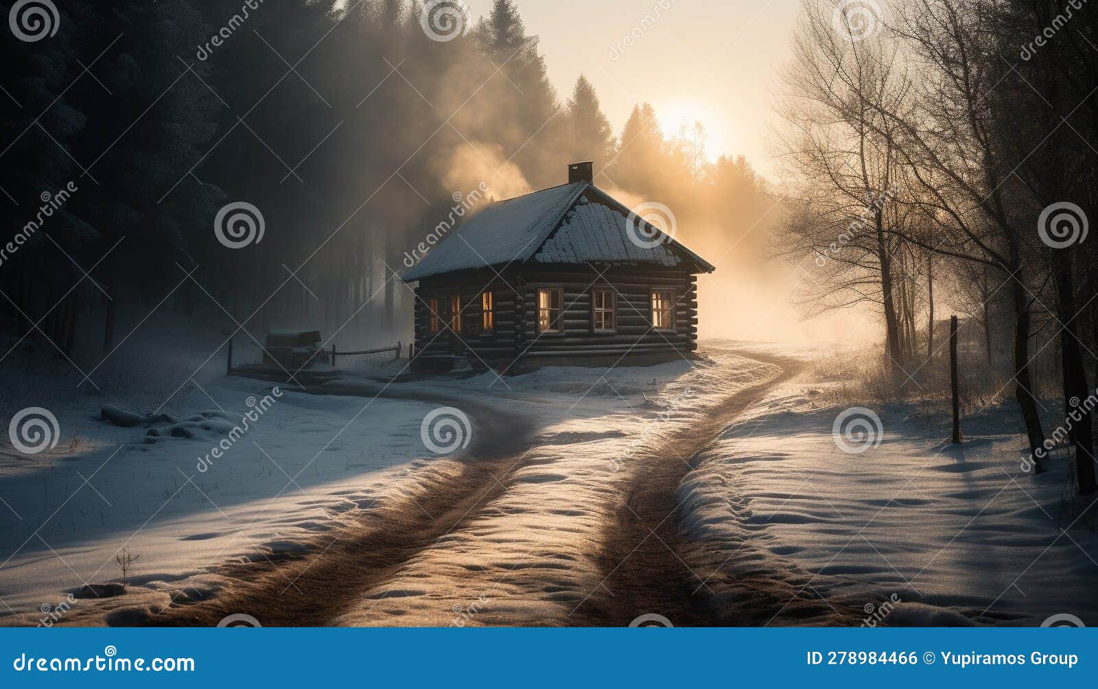 A Spooky Old Cottage in a Snowy Forest at Dusk Generated by AI Stock ...
