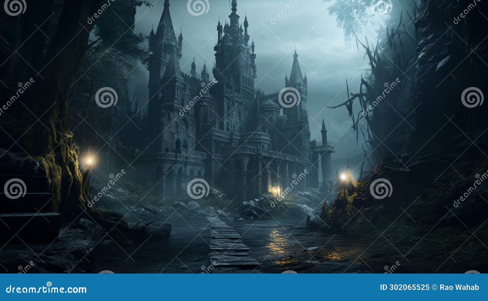 Spooky Old Gothic Castle View Stock Illustration - Illustration of ...