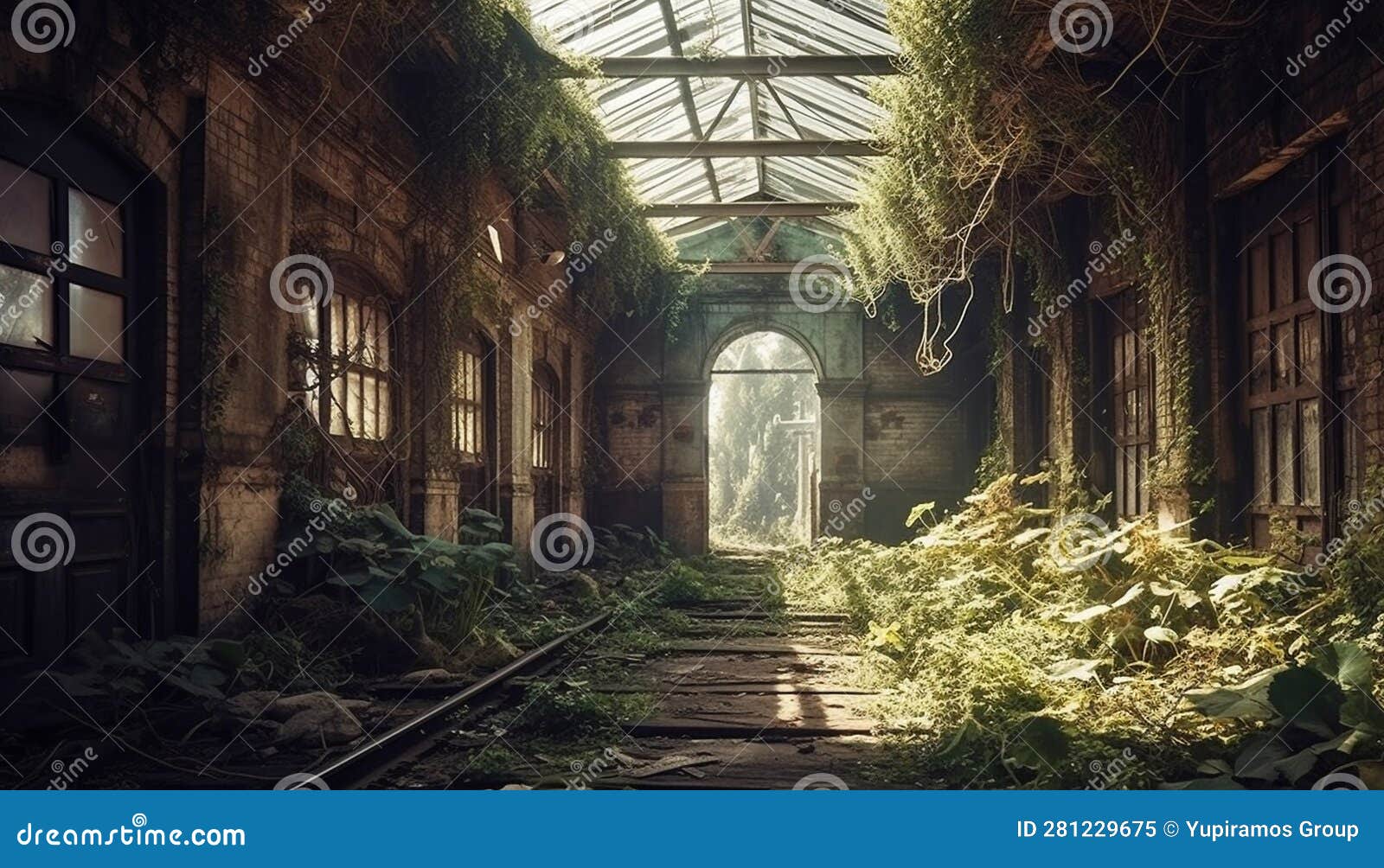 Spooky Old Ruin with Broken Arches and Rusty Windows Generated by AI ...