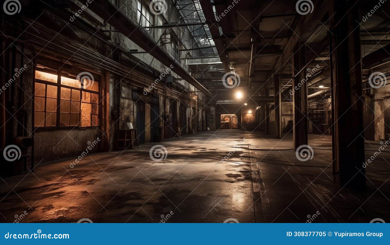 Spooky Old Warehouse, Abandoned and Dark, with Broken Windows Generated ...