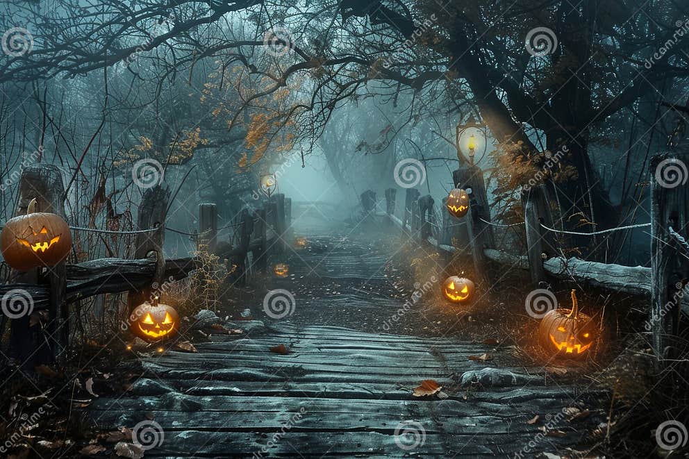 Spooky Pathway Halloween Backdrop Stock Illustration - Illustration of ...