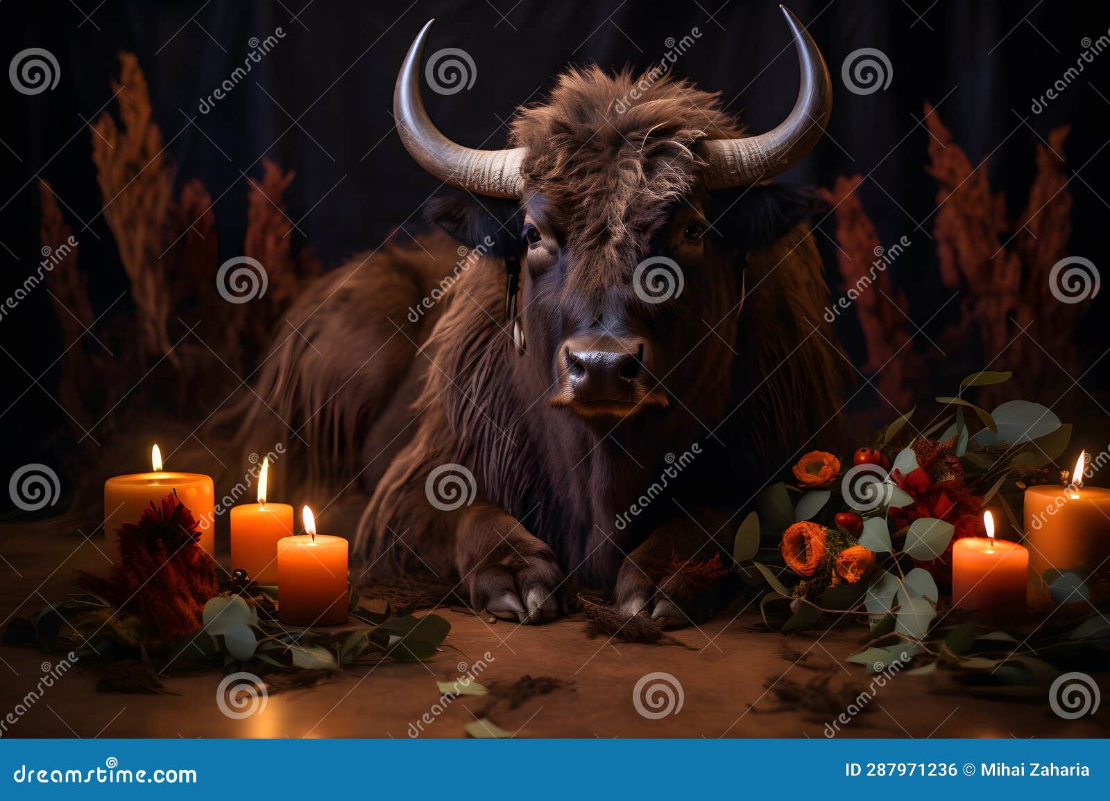 Spooky Portrait of a Bison in a Halloween Setup in Studio, Dramatic ...