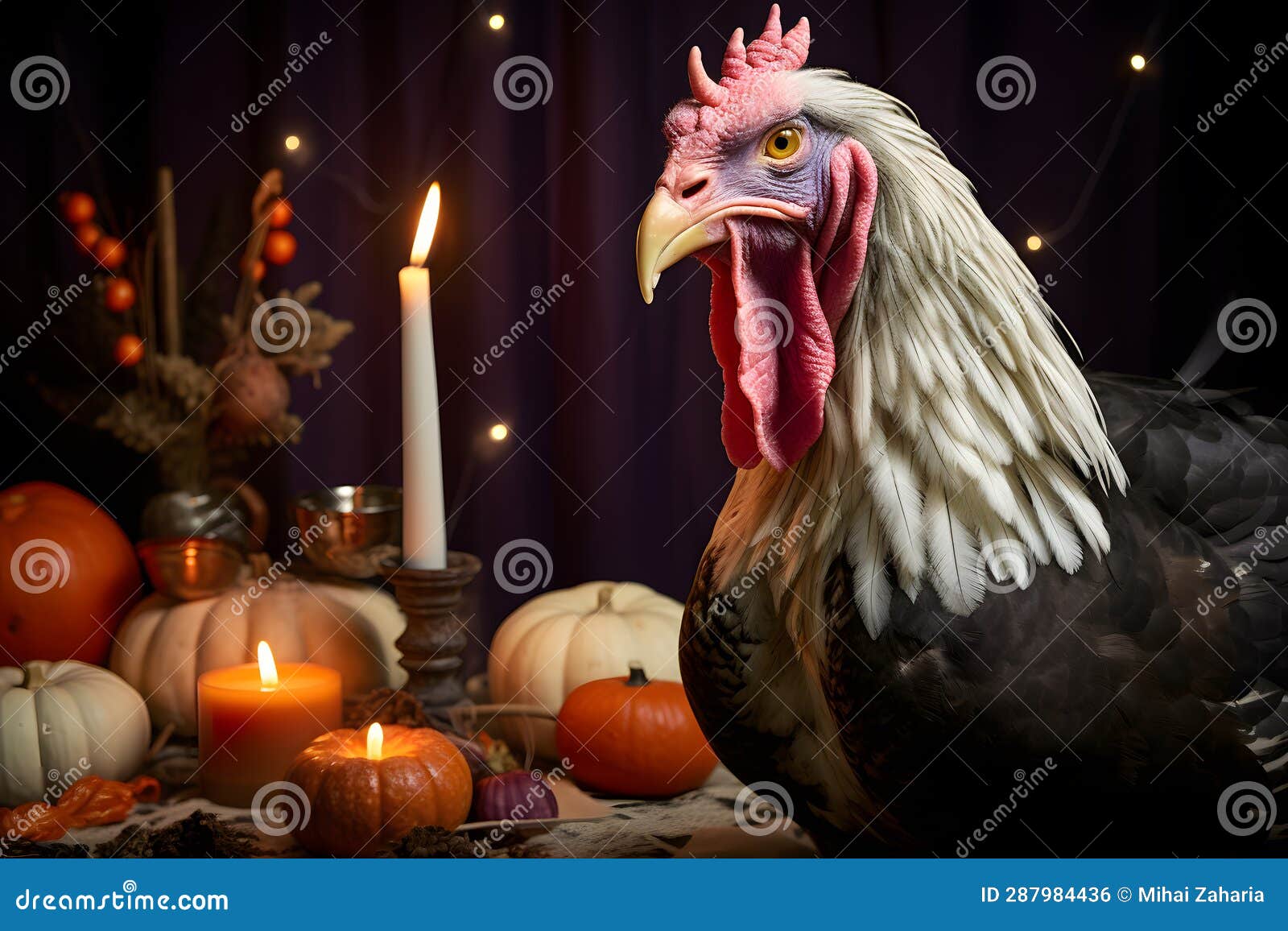 Spooky Portrait of a Chicken or Rooster in a Halloween Setup in Studio ...