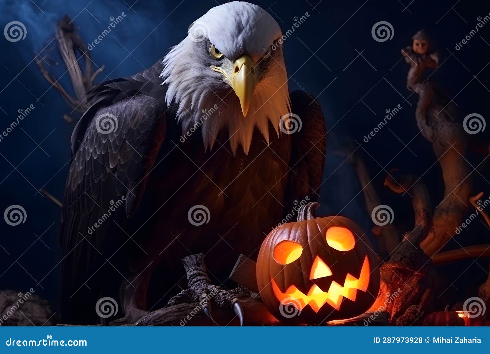 Spooky Portrait of an Eagle in a Halloween Setup in Studio, Dramatic ...
