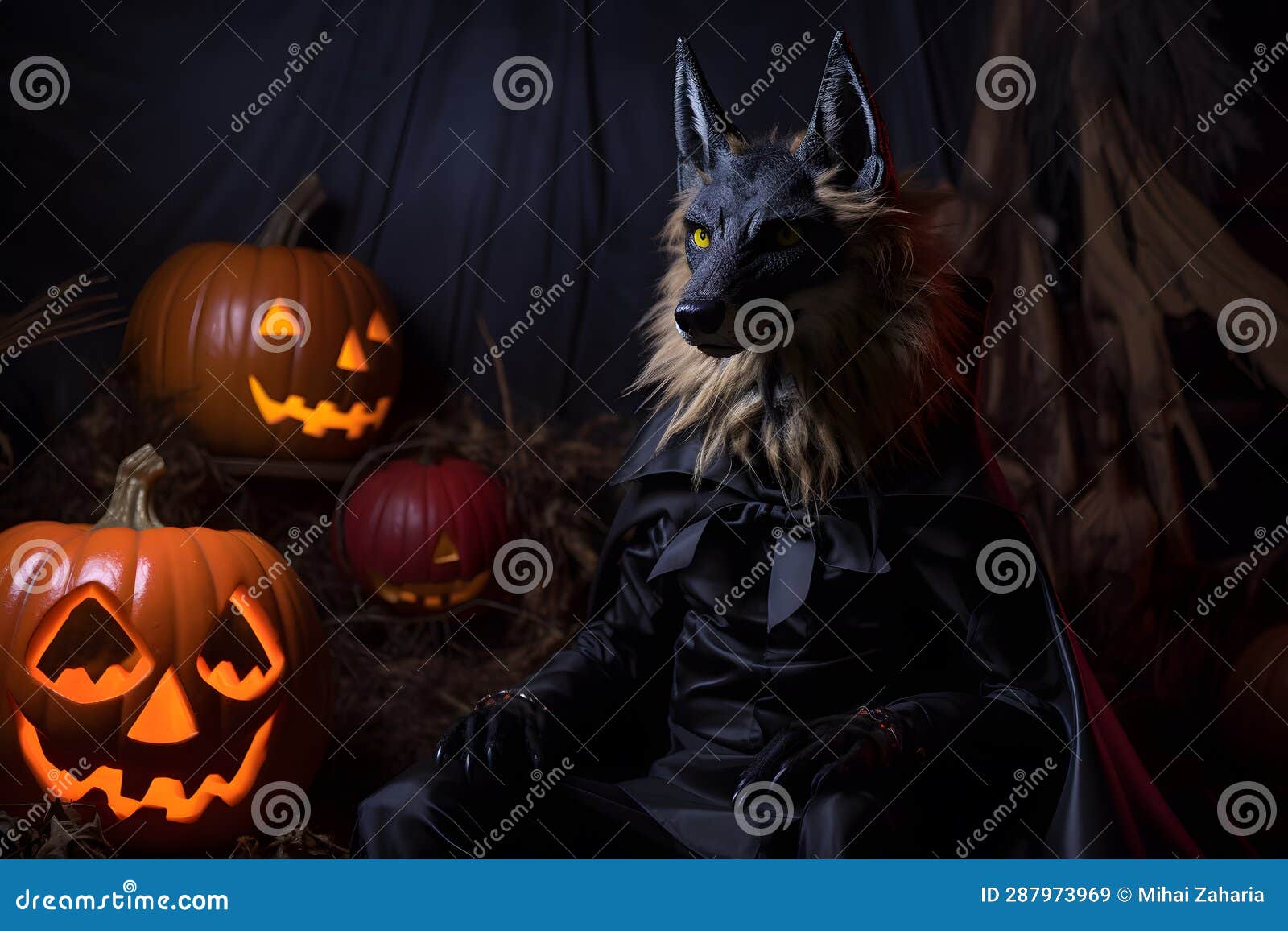 Spooky Portrait of a Fox in a Halloween Setup in Studio, Dramatic ...