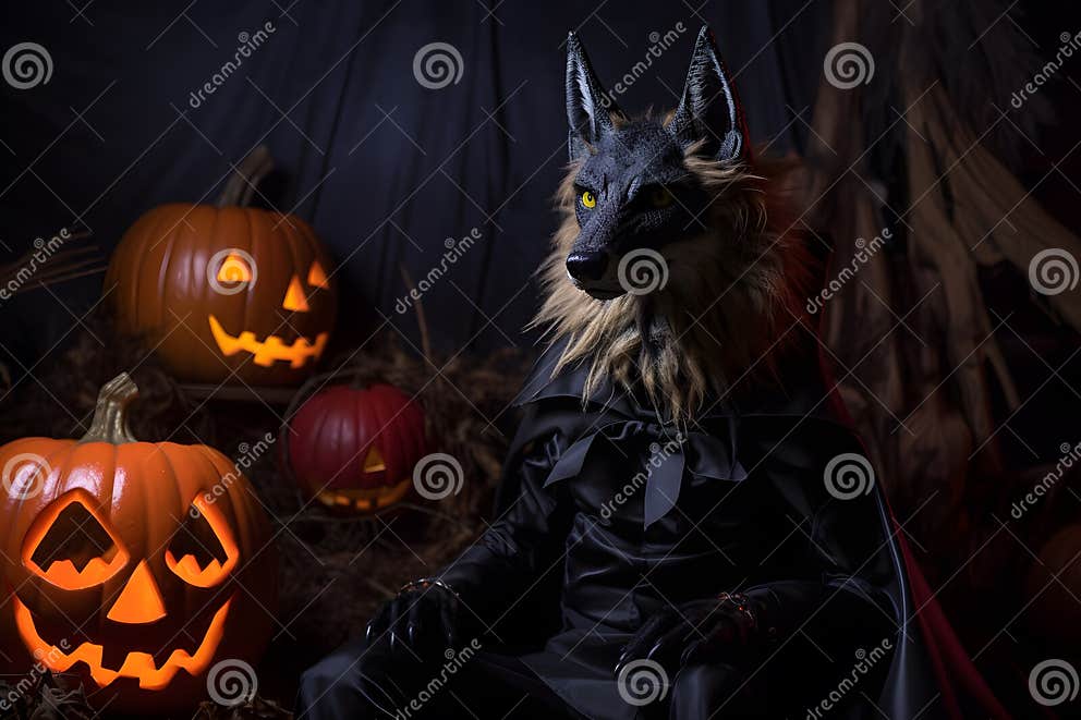 Spooky Portrait of a Fox in a Halloween Setup in Studio, Dramatic ...