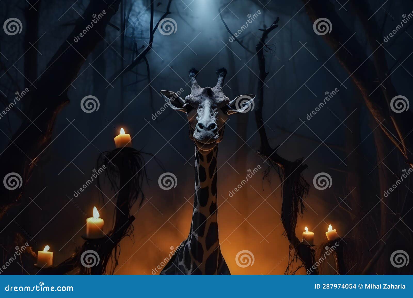 Spooky Portrait of a Giraffe in a Halloween Setup in Studio, Dramatic ...