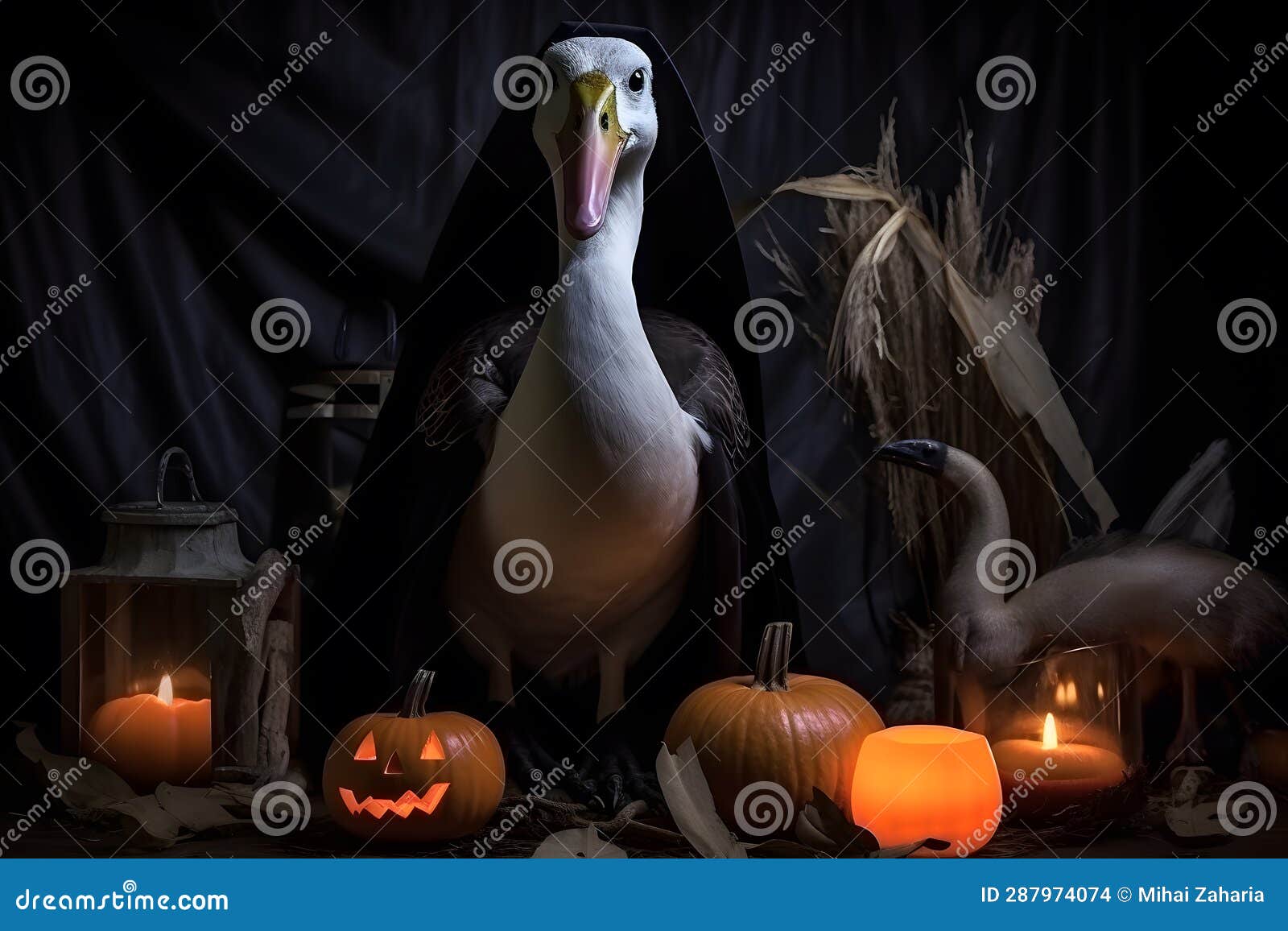 Spooky Portrait of a Goose or Duck in a Halloween Setup in Studio ...