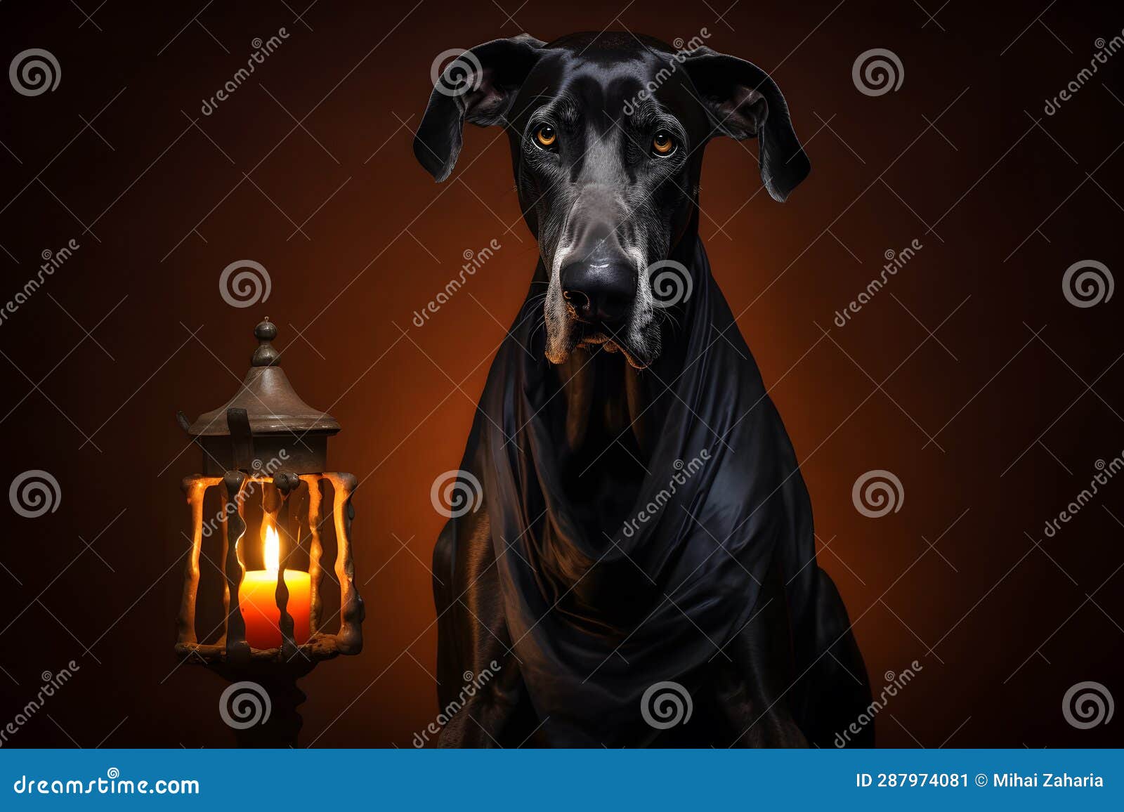 Spooky Portrait of a Great Dane (dog) in a Halloween Setup in Studio ...