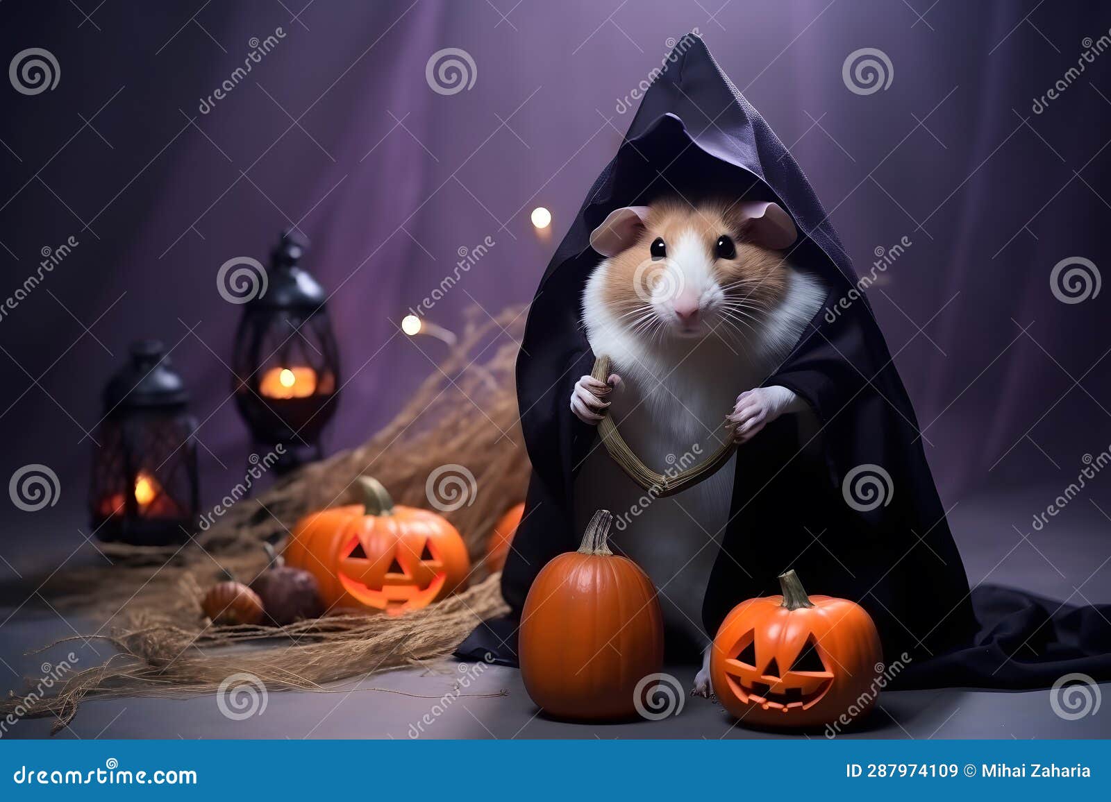 Spooky Portrait of a Hamster in a Halloween Setup in Studio, Dramatic ...