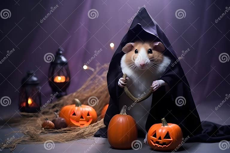 Spooky Portrait of a Hamster in a Halloween Setup in Studio, Dramatic ...