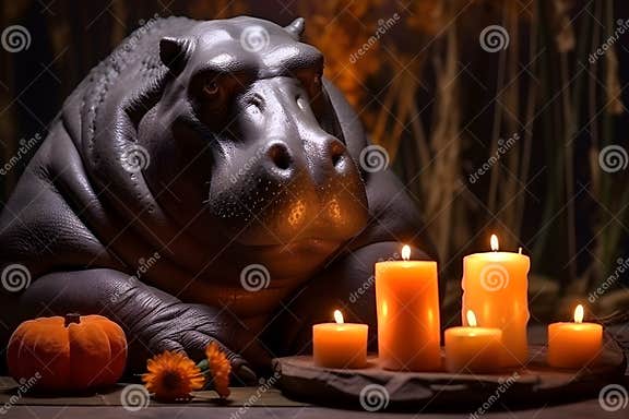 Spooky Portrait of a Hippopotamus in a Halloween Setup in Studio ... Spooky Portrait of a Hippopotamus in a Halloween Setup in Studio ...