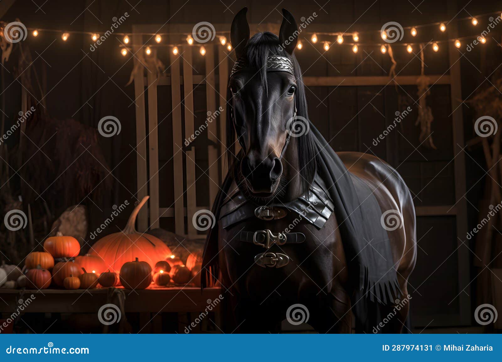 Spooky Portrait of a Horse in a Halloween Setup in Studio, Dramatic ...