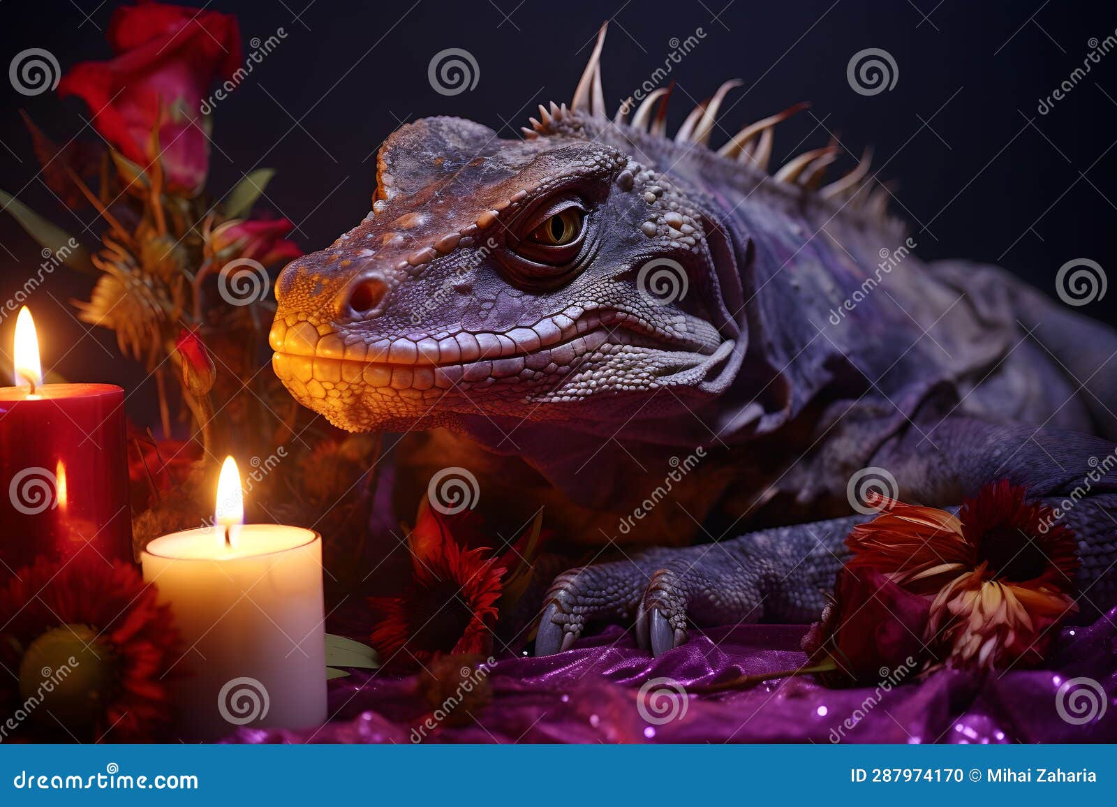 Spooky Portrait of a Iguana or Lizard in a Halloween Setup in Studio ...