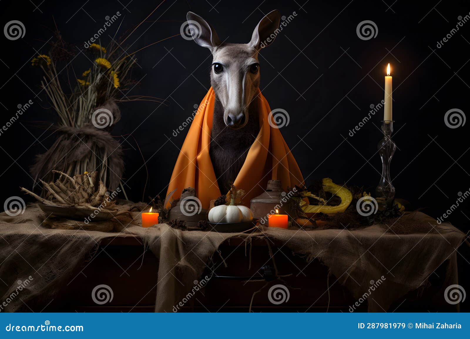 Spooky Portrait of a Kangaroo in a Halloween Setup in Studio, Dramatic ...
