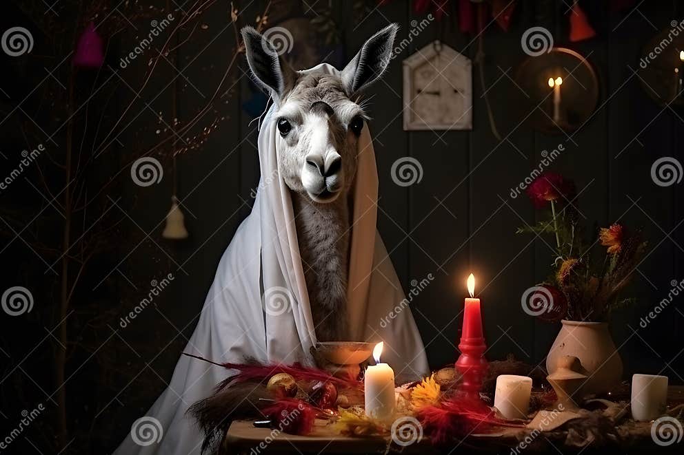 Spooky Portrait of a Llama in a Halloween Setup in Studio, Dramatic ...