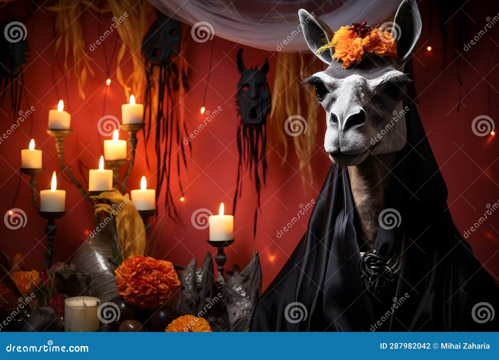 Spooky Portrait of a Llama in a Halloween Setup in Studio, Dramatic ...