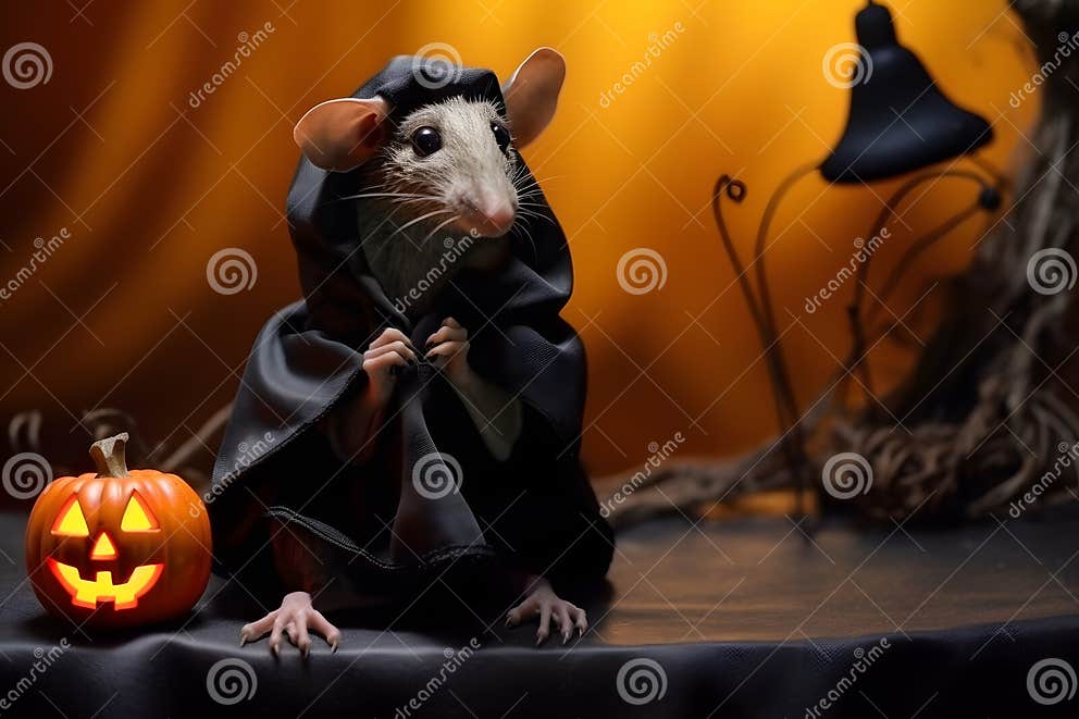 Spooky Portrait of a Mouse in a Halloween Setup in Studio, Dramatic ...