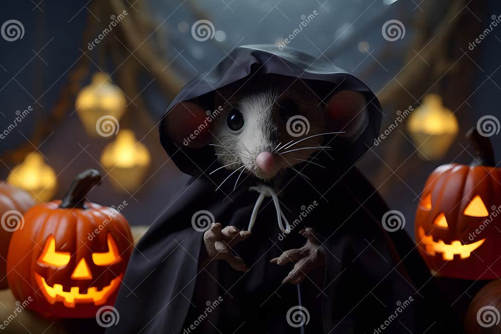 Spooky Portrait of a Mouse in a Halloween Setup in Studio, Dramatic ...