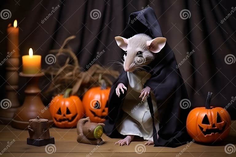 Spooky Portrait of a Mouse in a Halloween Setup in Studio, Dramatic ...