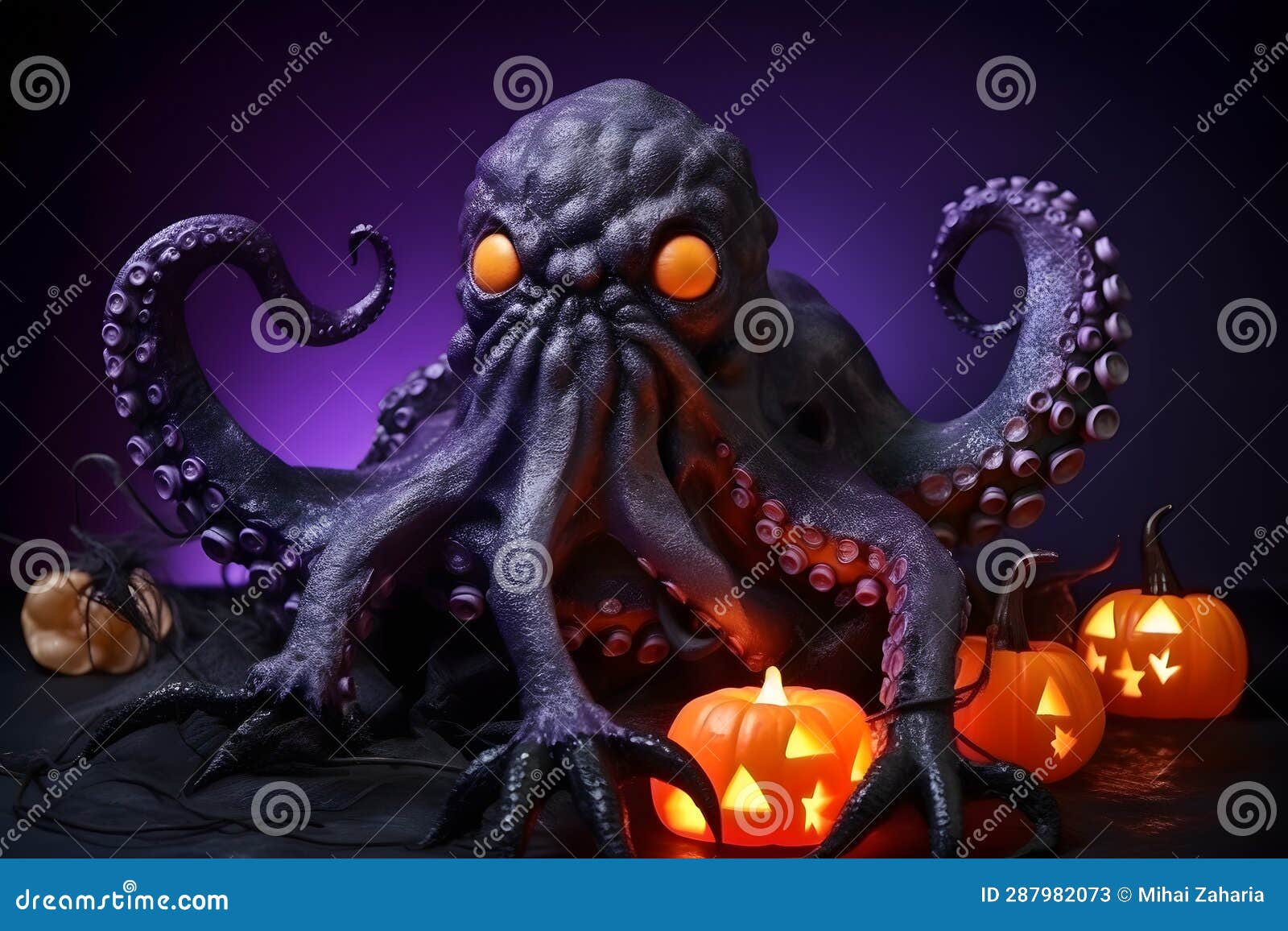 Spooky Portrait of an Octopus in a Halloween Setup in Studio, Dramatic ...