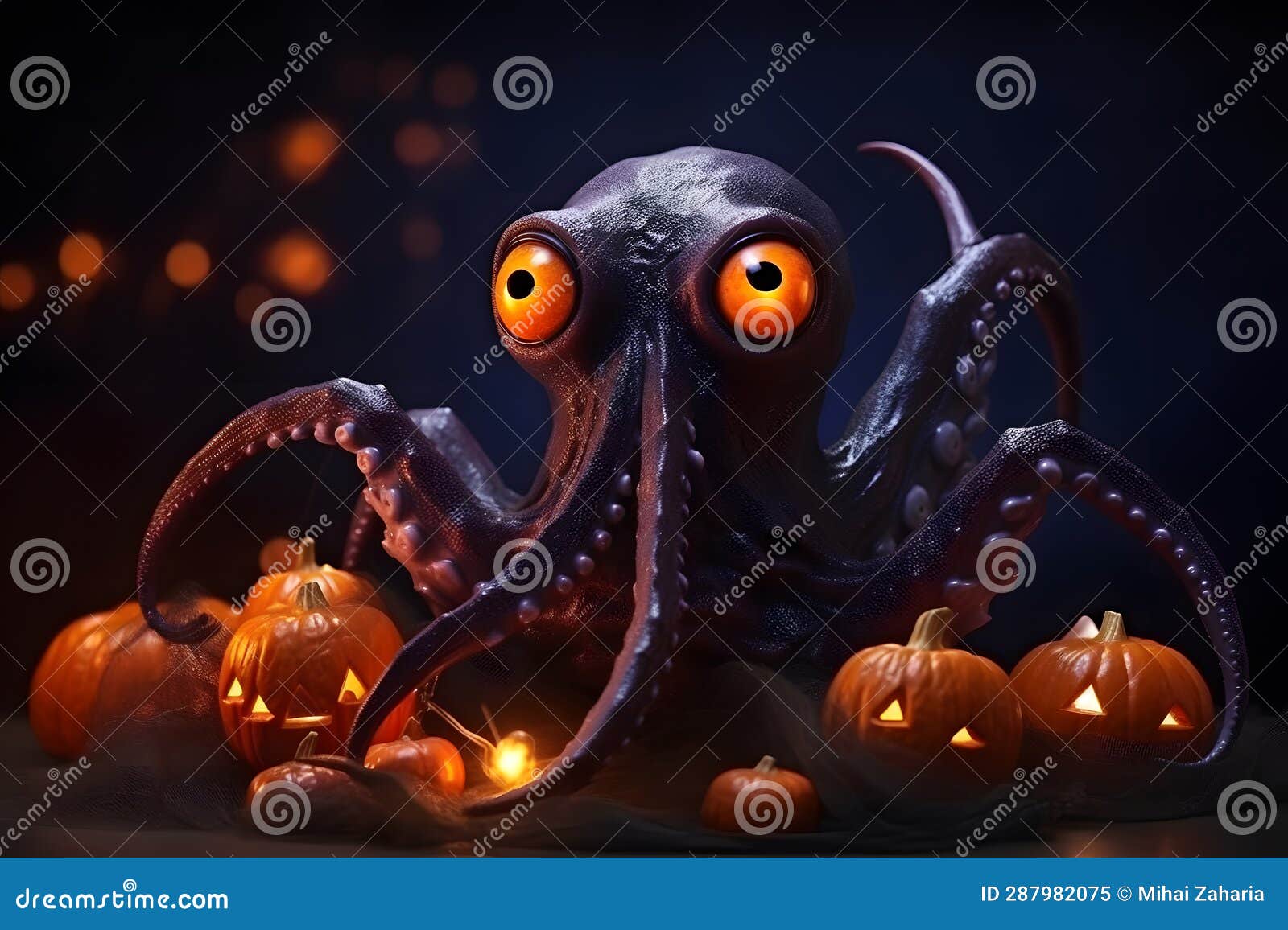 Spooky Portrait of an Octopus in a Halloween Setup in Studio, Dramatic ...