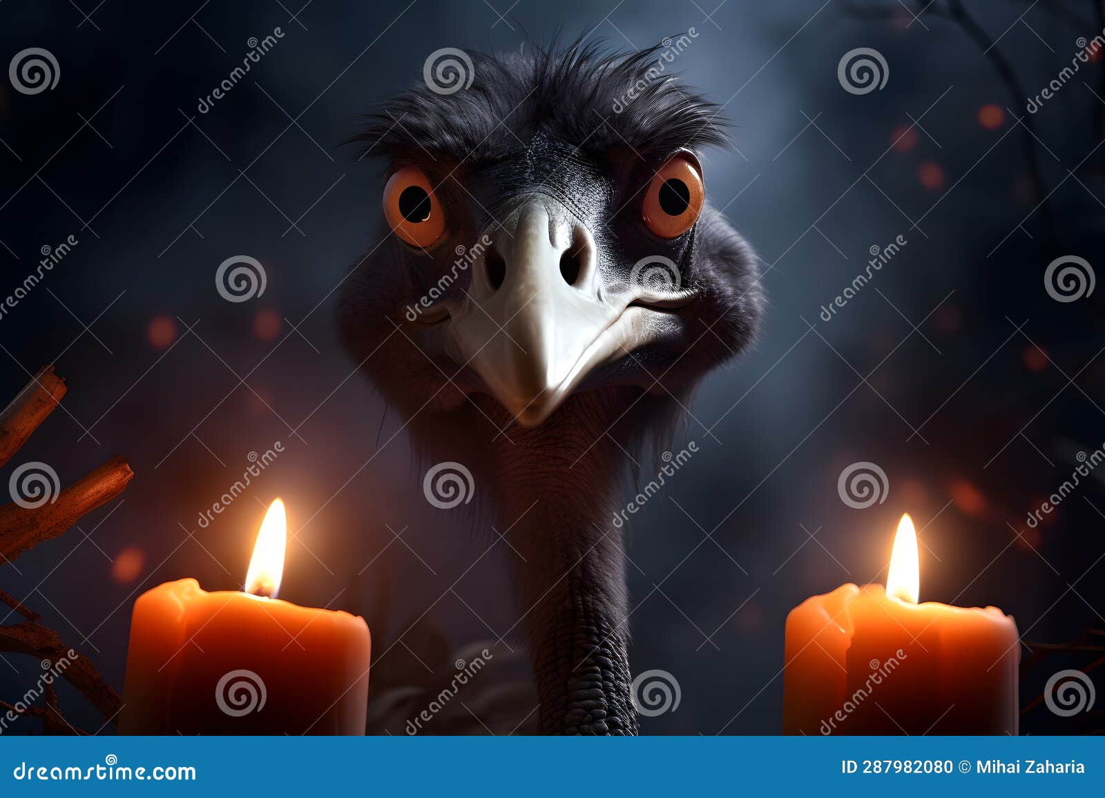 Spooky Portrait of an Ostrich in a Halloween Setup in Studio, Dramatic ...