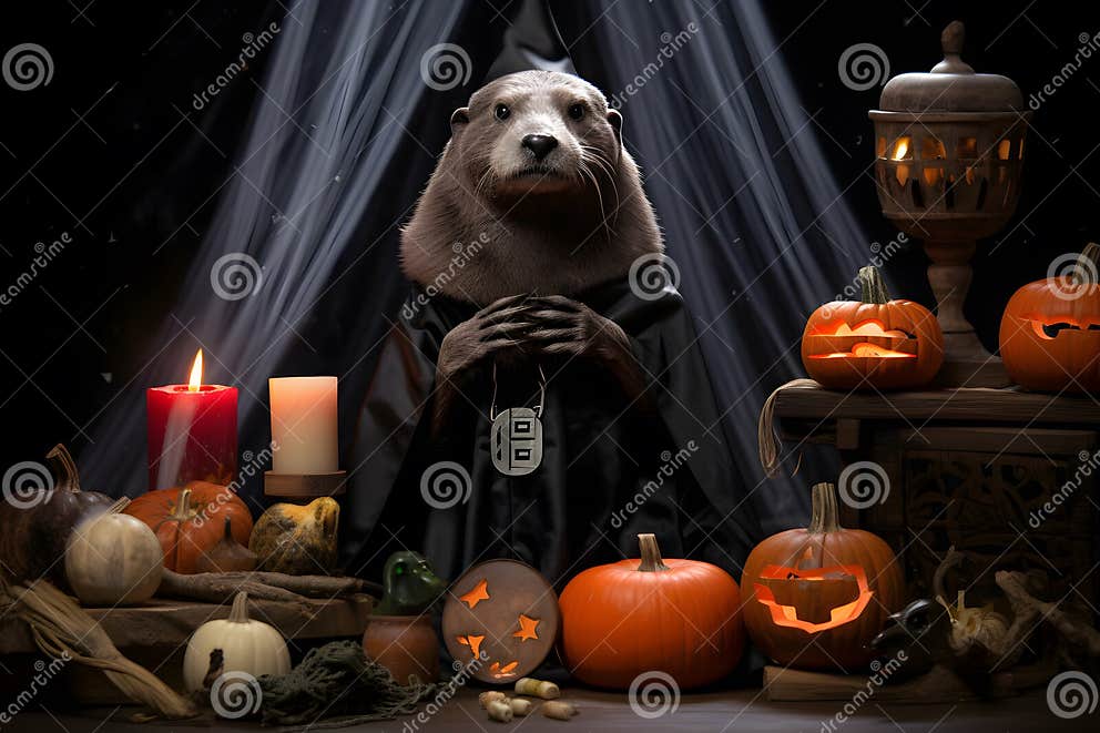 Spooky Portrait of an Otter in a Halloween Setup in Studio, Dramatic ...