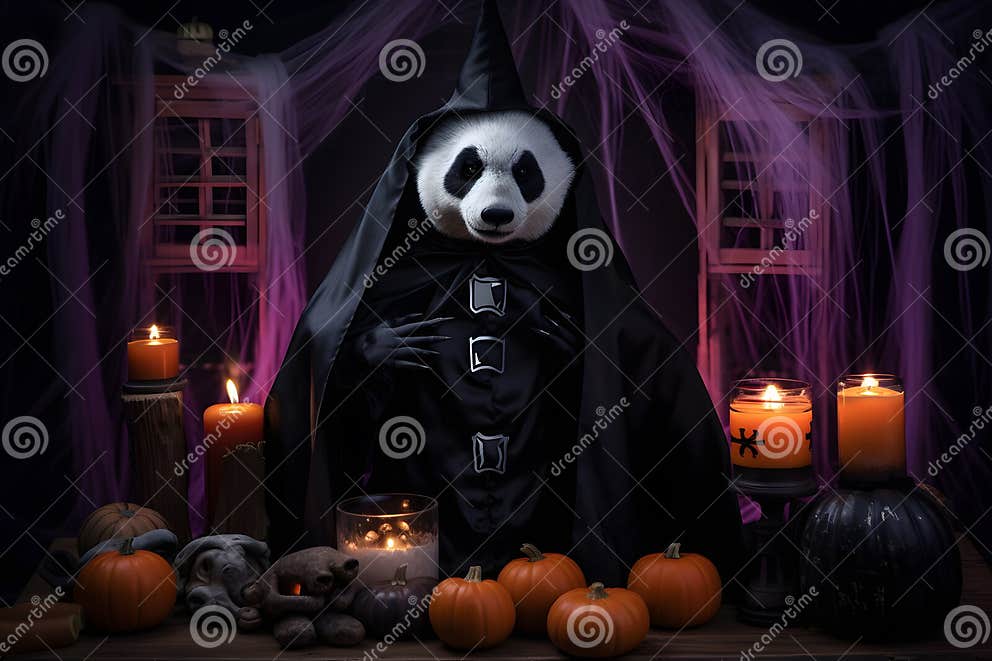 Spooky Portrait of a Panda in a Halloween Setup in Studio, Dramatic ...