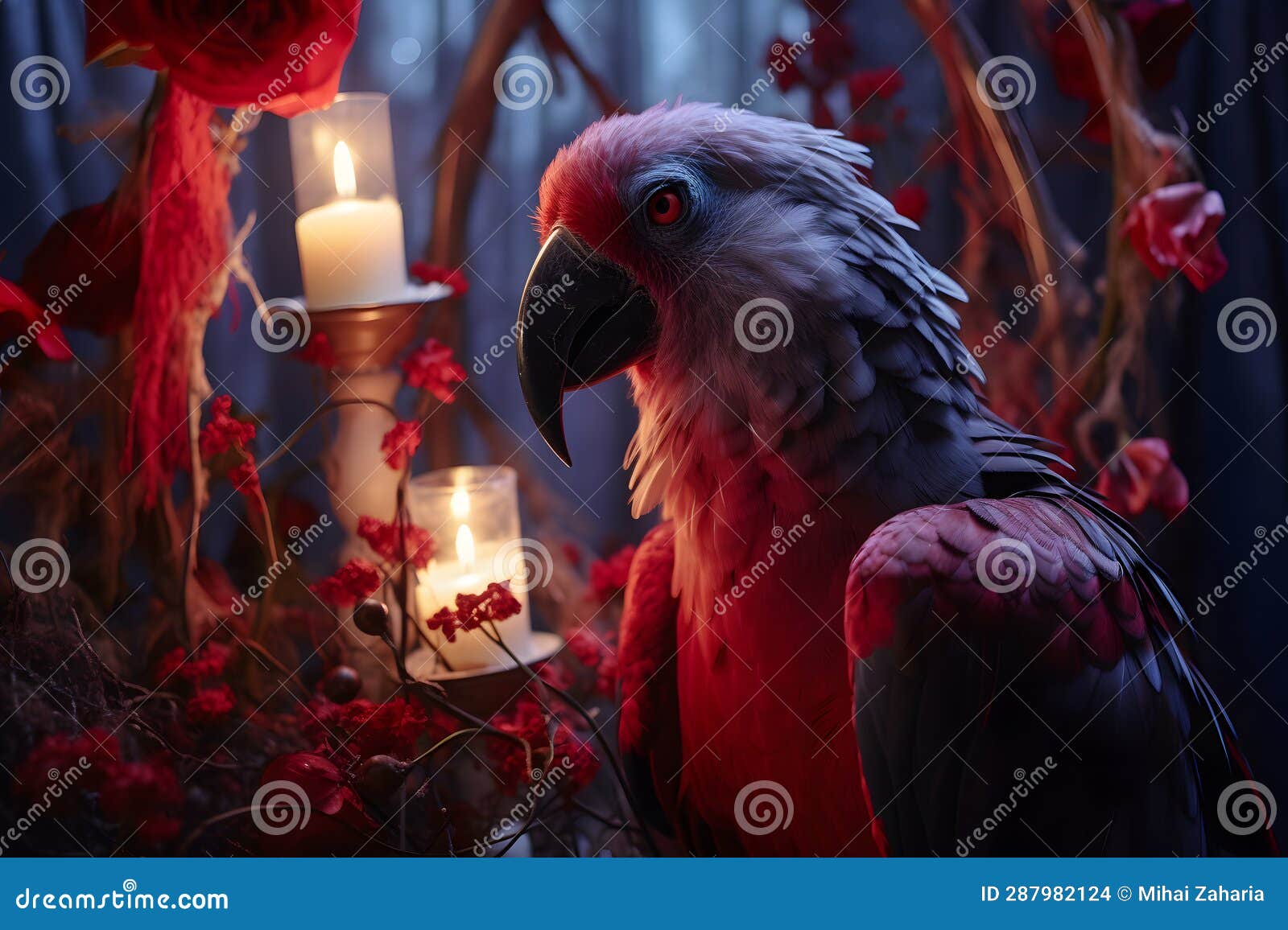 Spooky Portrait of a Parrot in a Halloween Setup in Studio, Dramatic ...