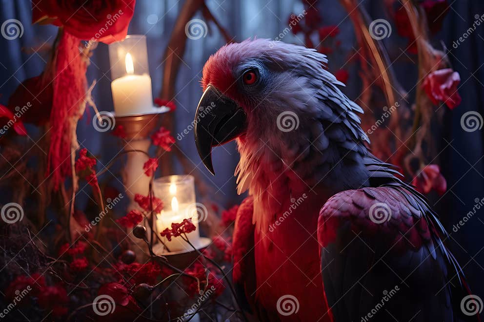 Spooky Portrait of a Parrot in a Halloween Setup in Studio, Dramatic ...