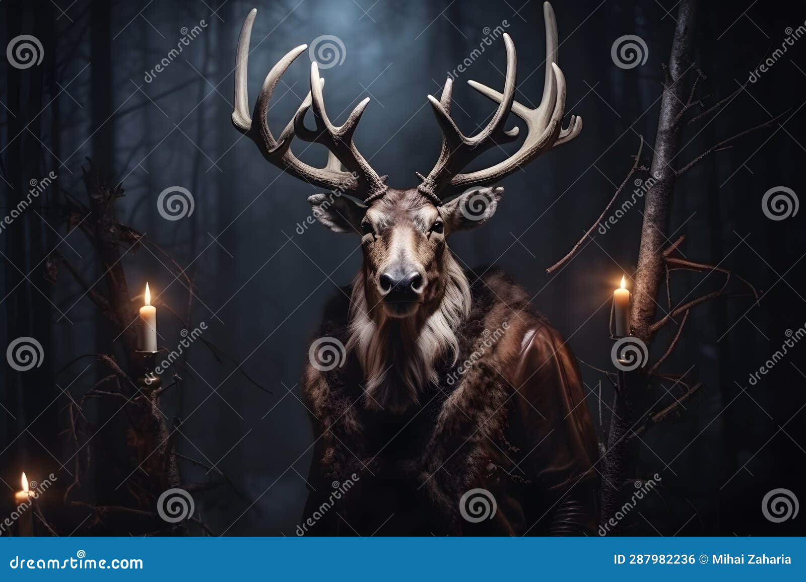 Spooky Portrait of a Reindeer or Deer in a Halloween Setup in Studio ...