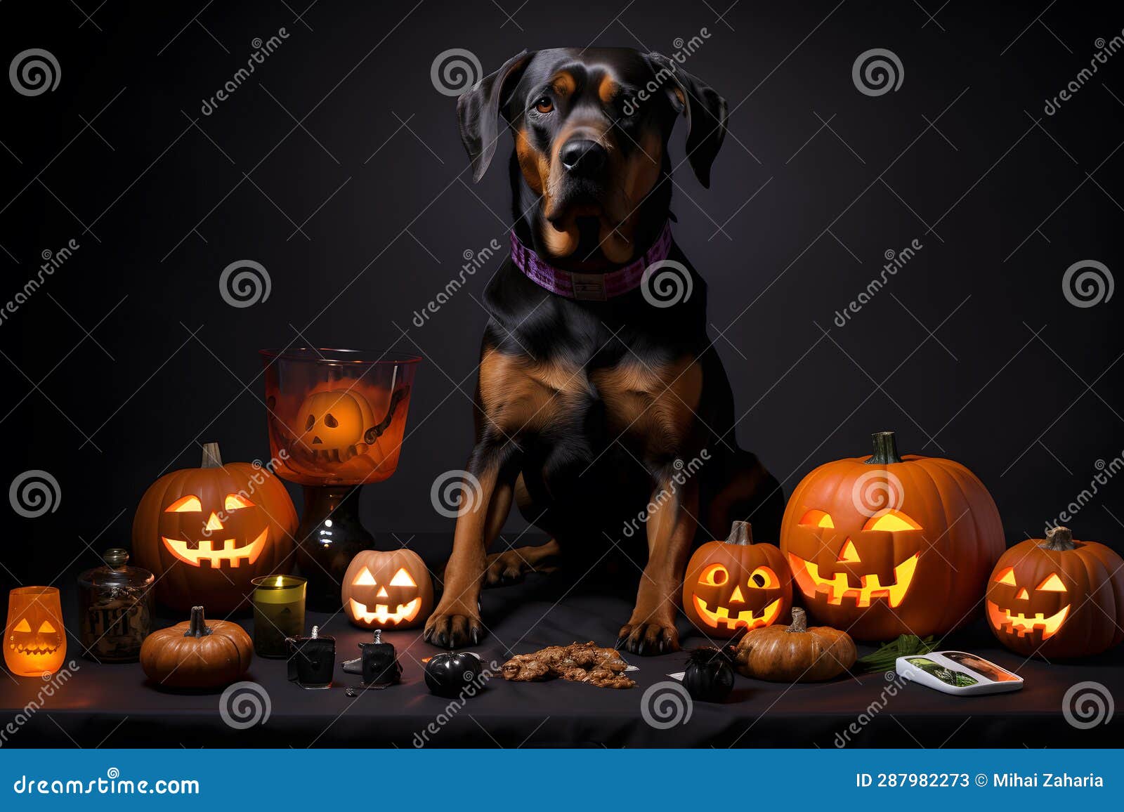 Spooky Portrait of a Rottweiler (dog) in a Halloween Setup in Studio ...