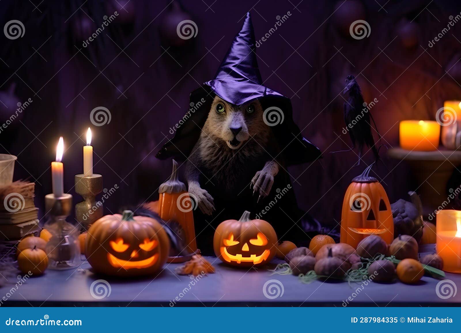 Spooky Portrait of a Squirrel in a Halloween Setup in Studio, Dramatic ...