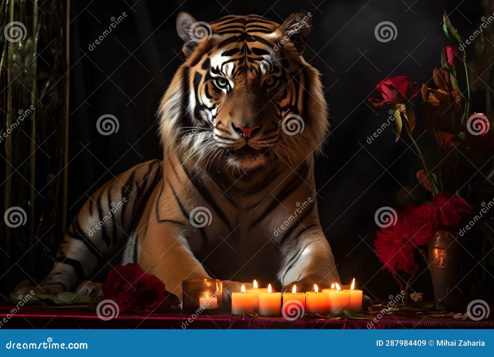 Spooky Portrait of a Tiger in a Halloween Setup in Studio, Dramatic ...