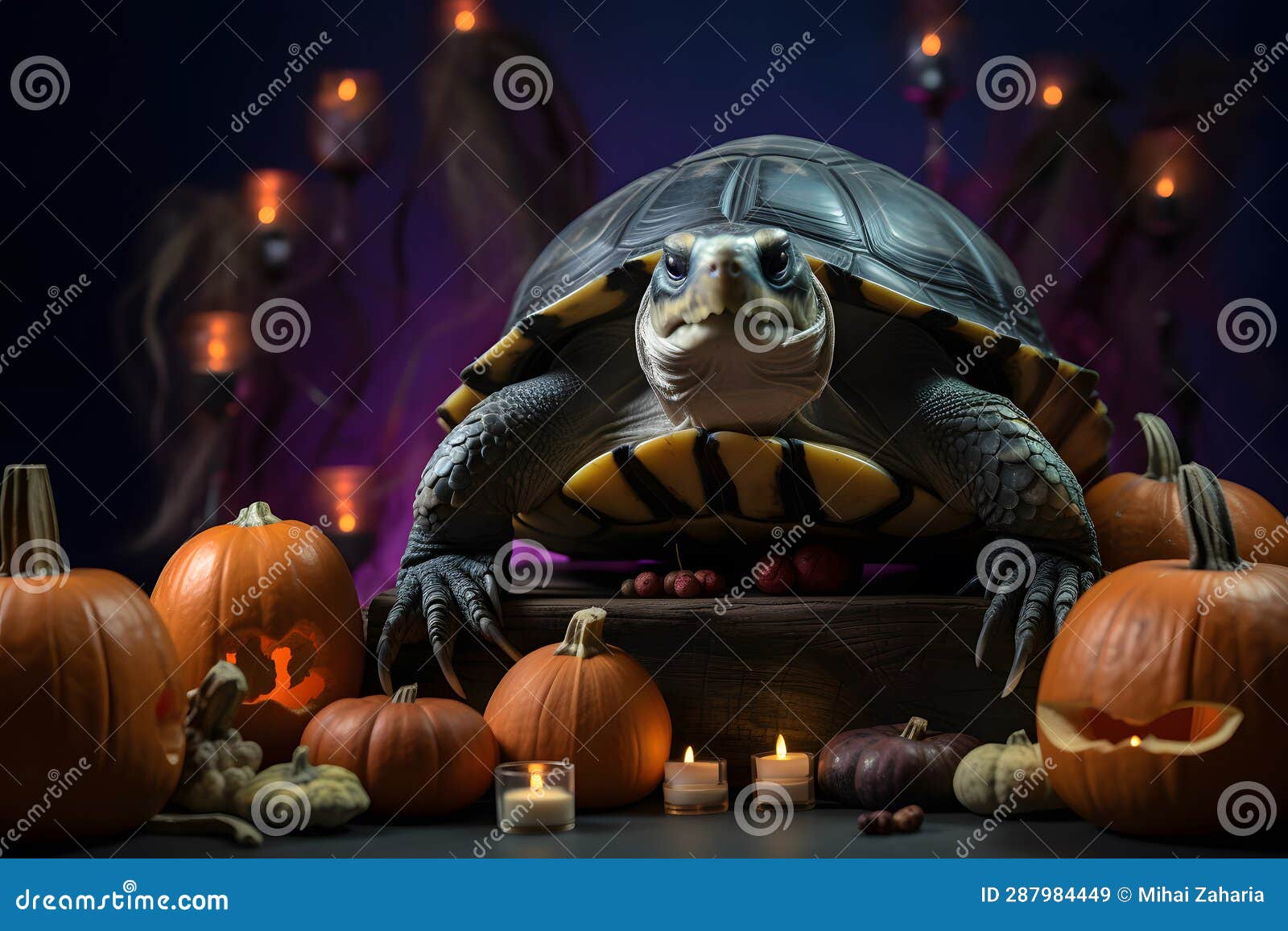 Spooky Portrait of a Turtle or Tortoise in a Halloween Setup in Studio ...