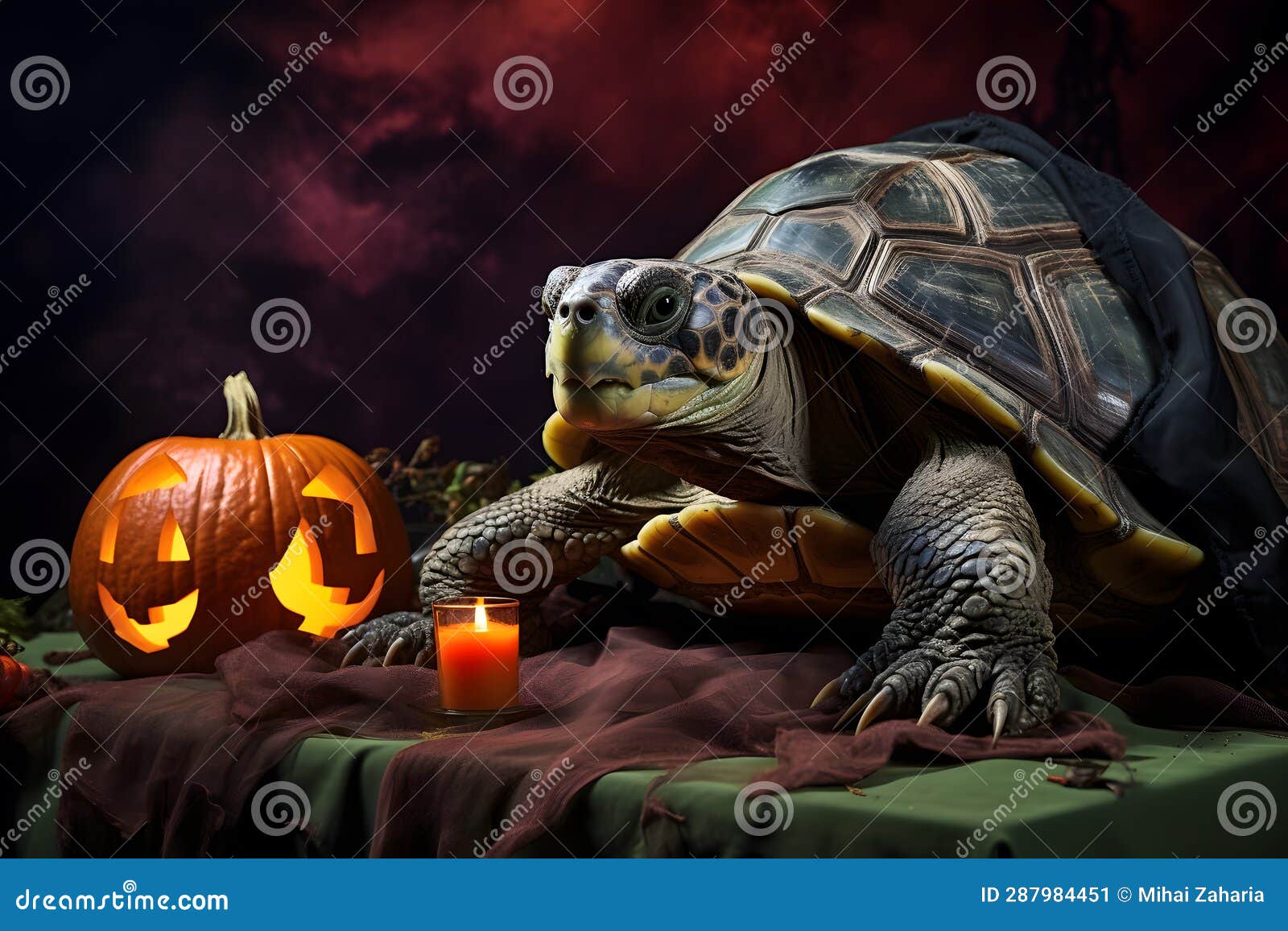 Spooky Portrait of a Turtle or Tortoise in a Halloween Setup in Studio ...