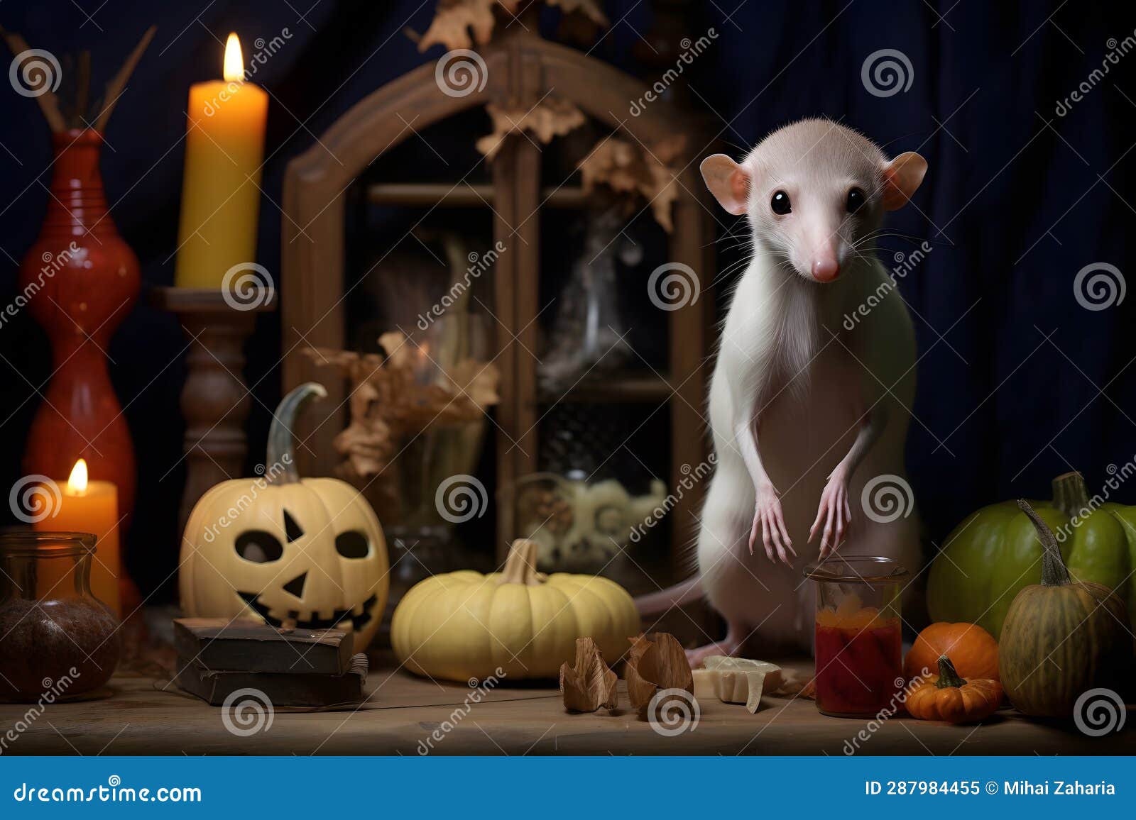 Spooky Portrait of a Weasel in a Halloween Setup in Studio, Dramatic ...