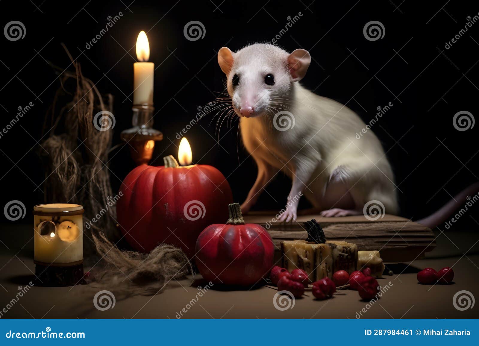 Spooky Portrait of a Weasel in a Halloween Setup in Studio, Dramatic ...