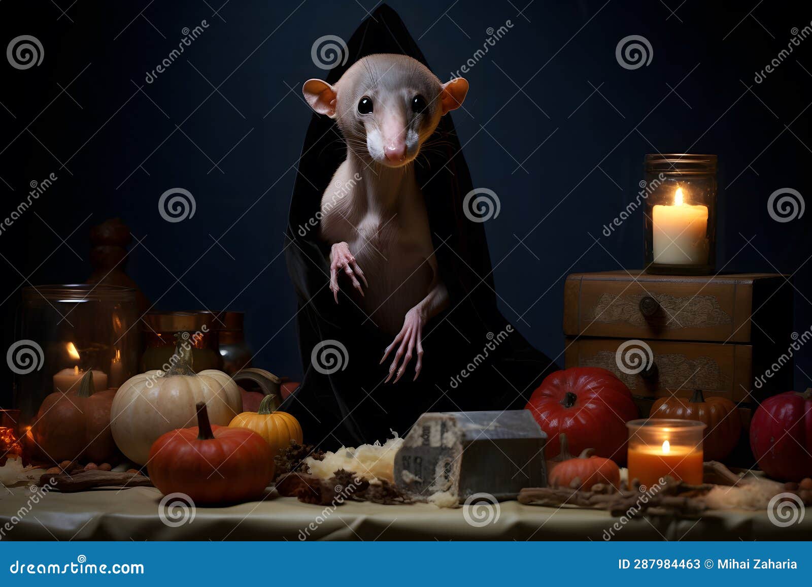 Spooky Portrait of a Weasel in a Halloween Setup in Studio, Dramatic ...